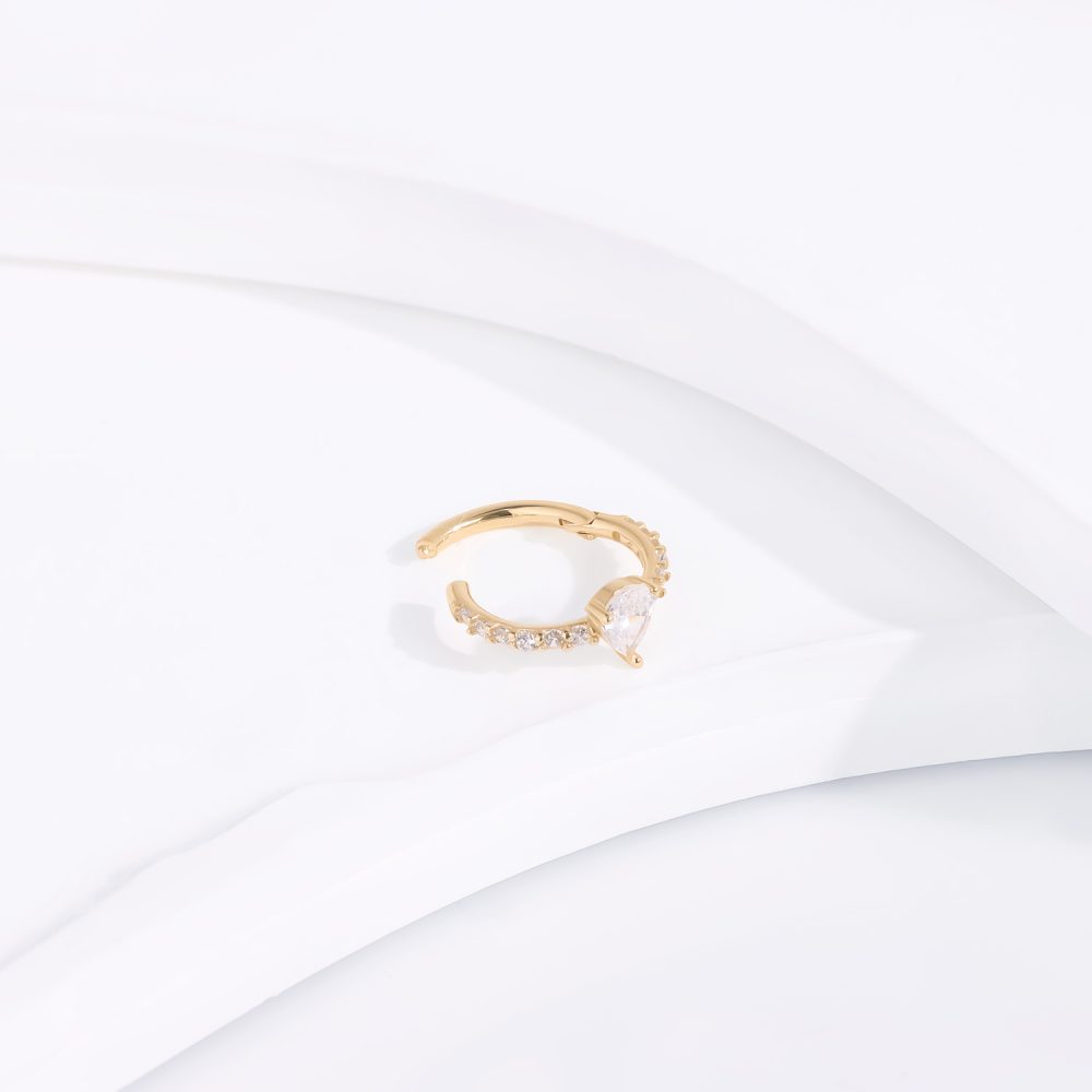 14K Gold CZ Hinged Segment Clicker Earring - GPF Jewelry