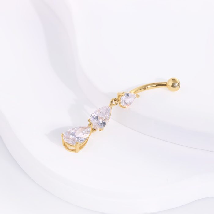 14K Gold CZ Body Piercing Threaded Ends Belly Ring - GPF Jewelry