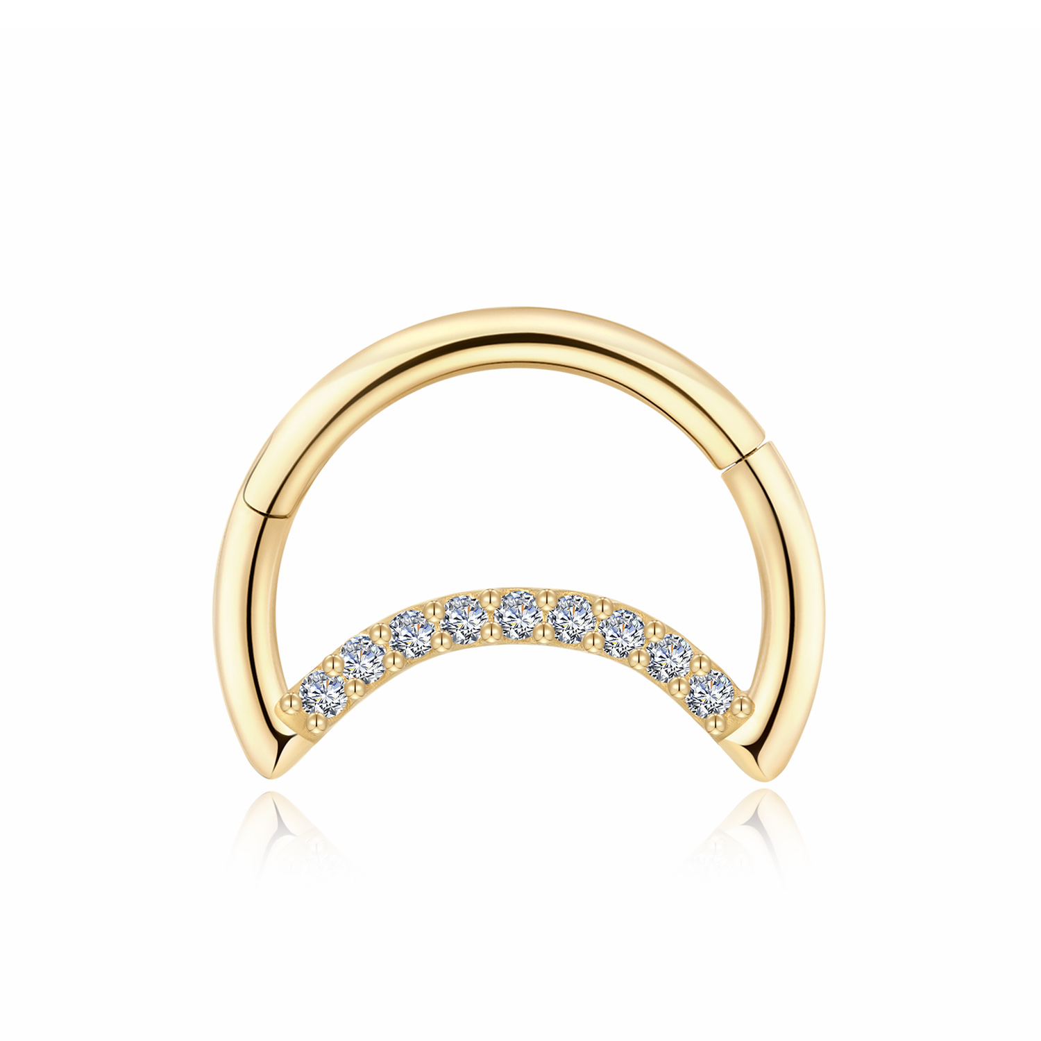14K Gold CZ Moon Clicker Hoop Ring - GPF Jewelry