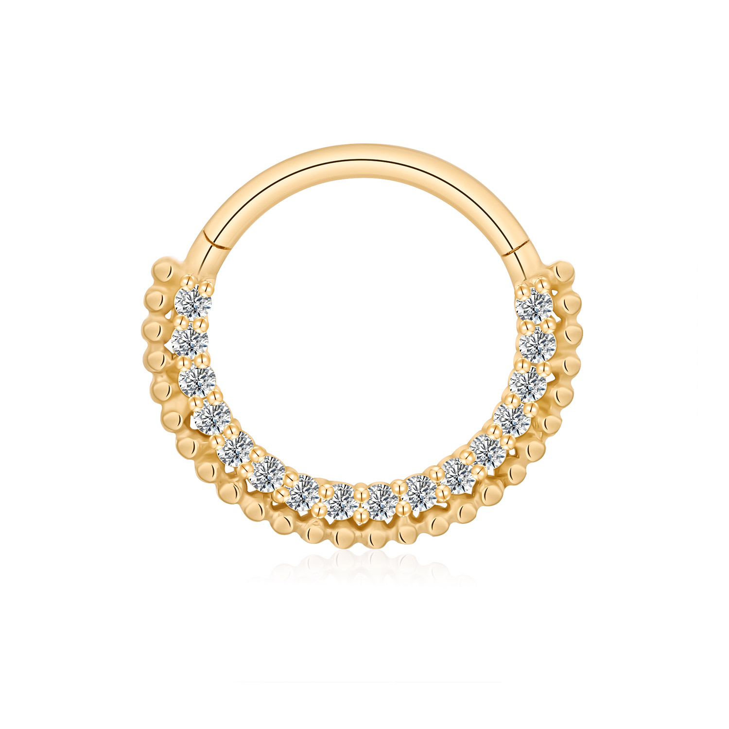 14K Gold Body Piercing Studded Clicker Hoop Ring - GPF Jewelry