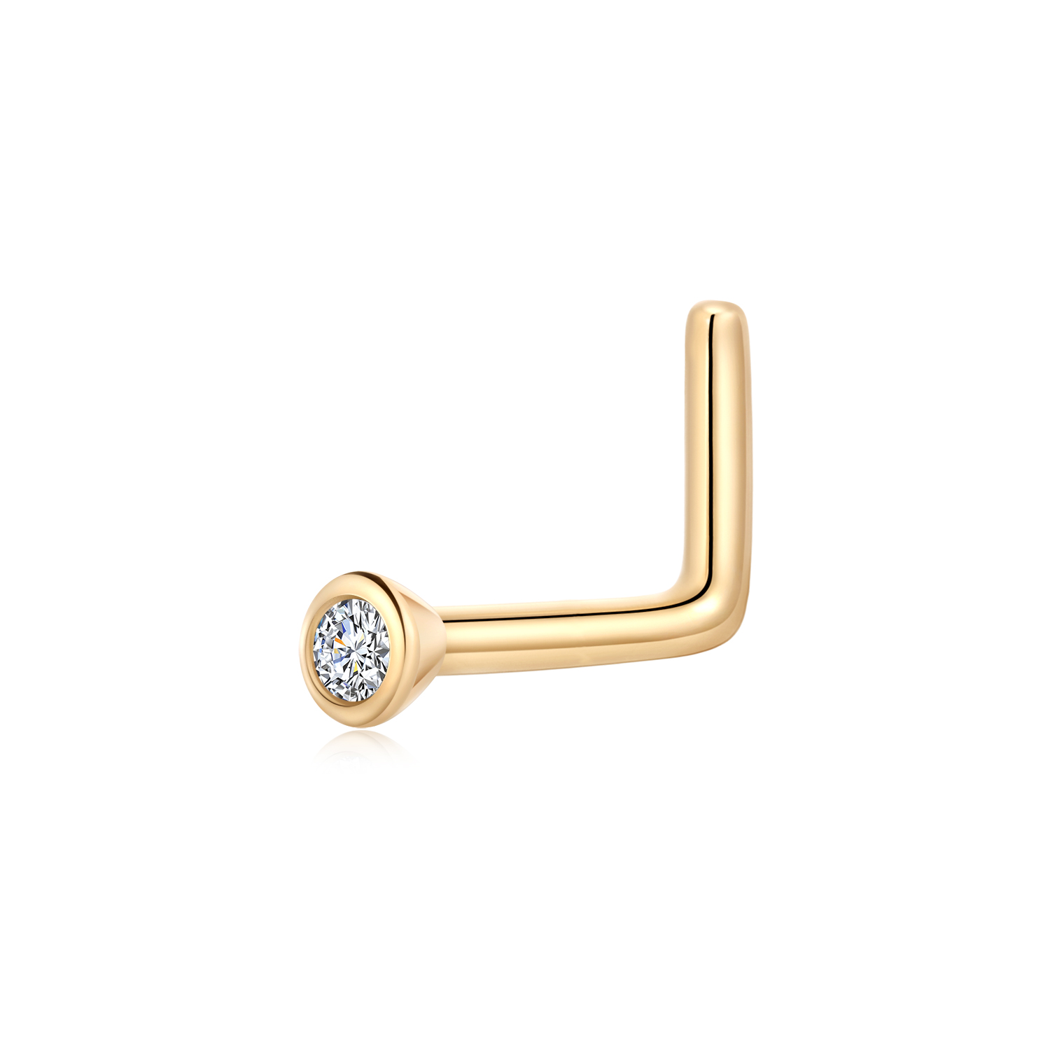 14K Bezel L-Shaped Nose Ring - GPF Jewelry