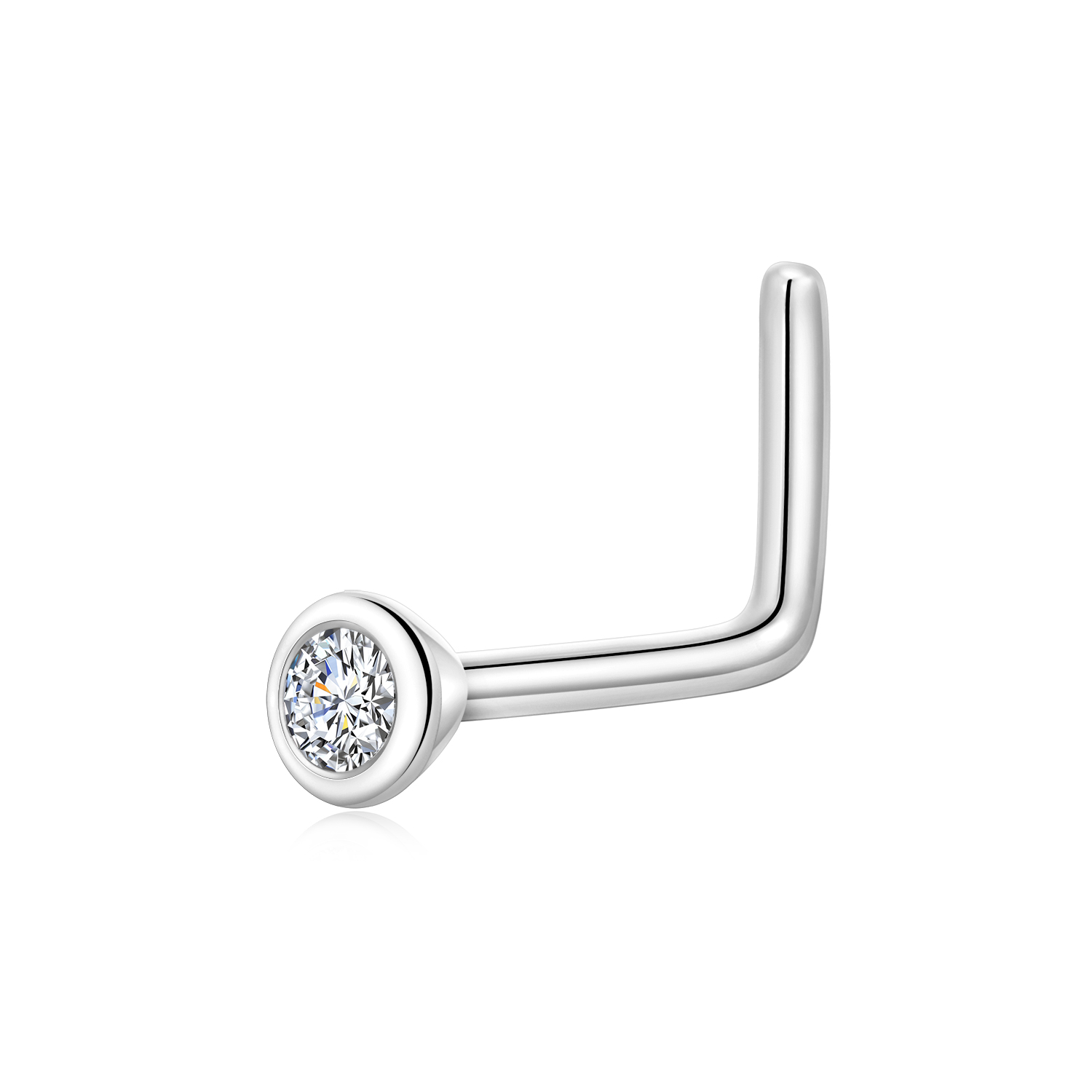 14K Bezel L-Shaped Nose Ring - GPF Jewelry