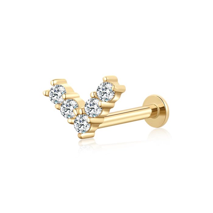 14K Gold CZ Arrow Threadless Labret Studs - GPF Jewelry