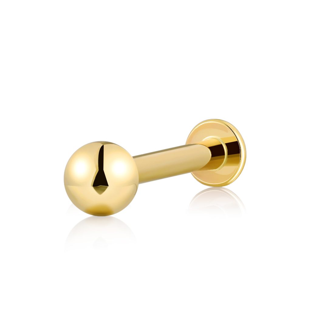14K Gold Ball Top Threadless Labret Studs - GPF Jewelry